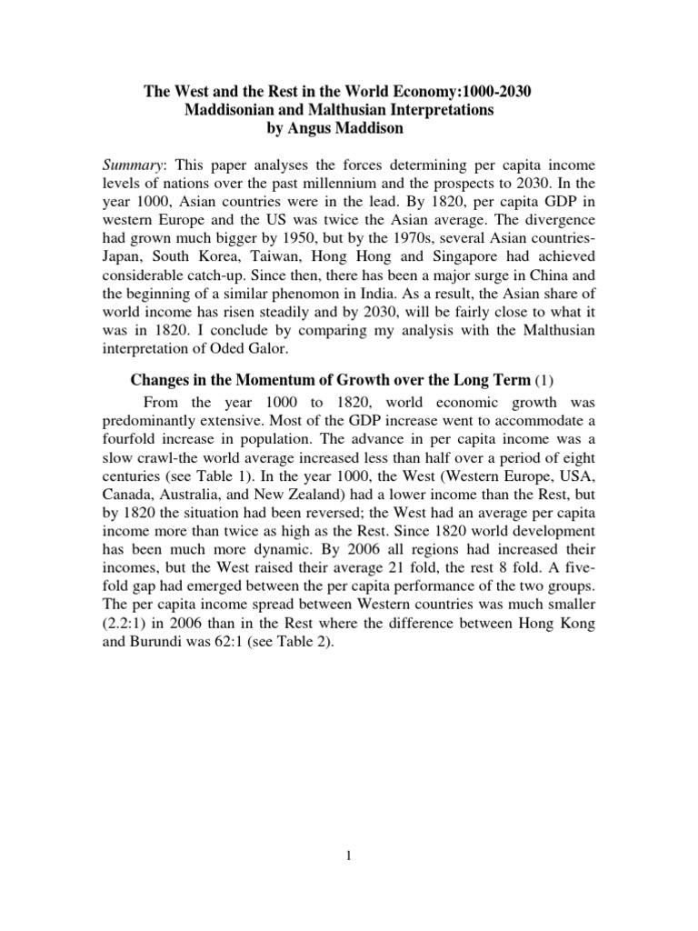Angus Maddison - The West and The Rest in The World Economy - 1000-2030 ...