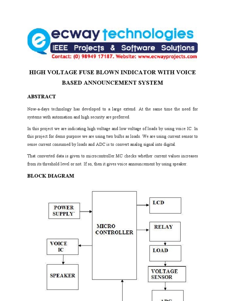 High Voltage Fuse Blown Indicator With Voice Based Announcement System ...