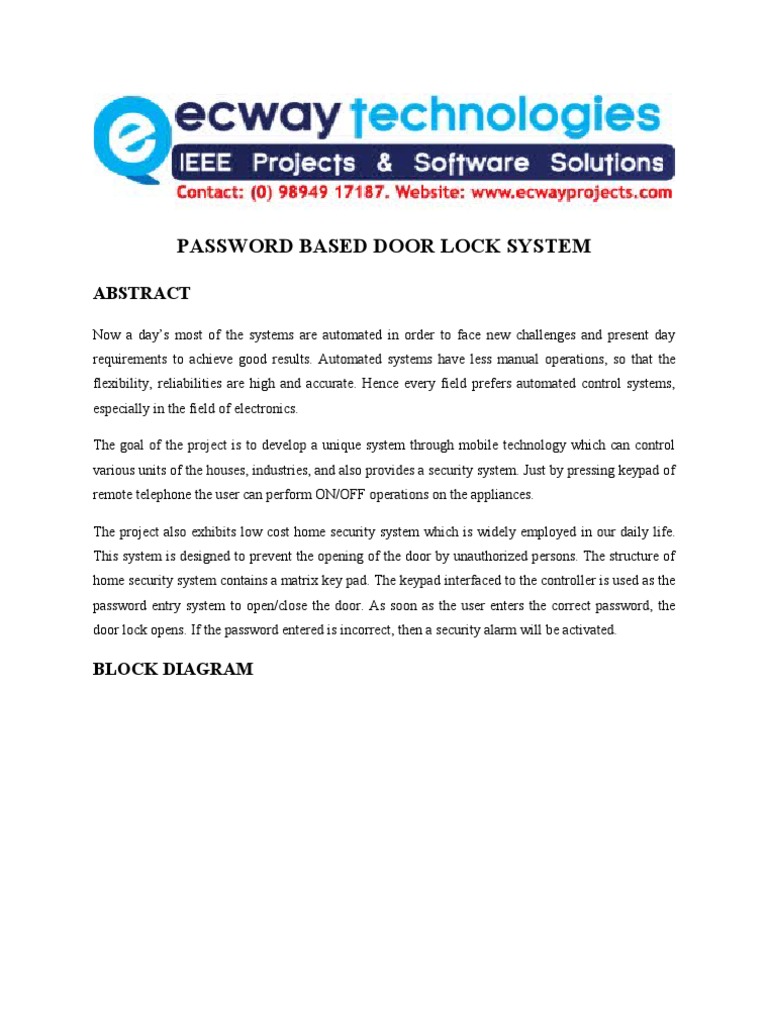 Password Based Door Lock System | PDF