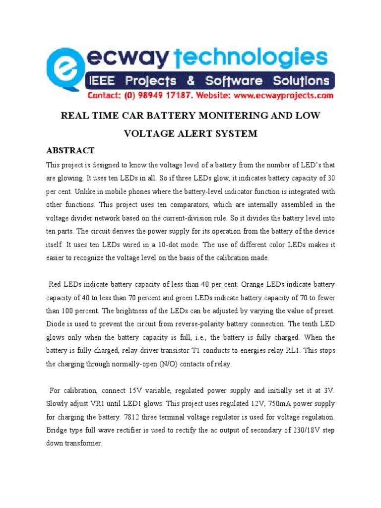 Real Time Car Battery and Low Voltage Alert System | PDF | Light ...