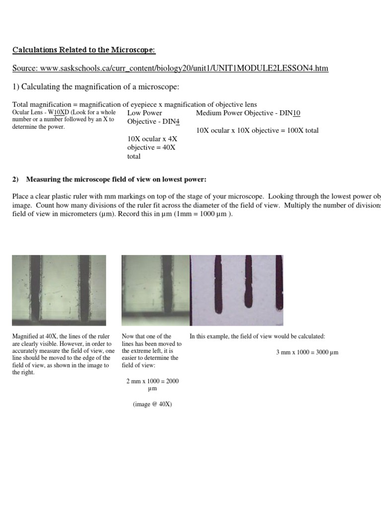 3 - Calculations Related To The Microscope | PDF | Lenses ...