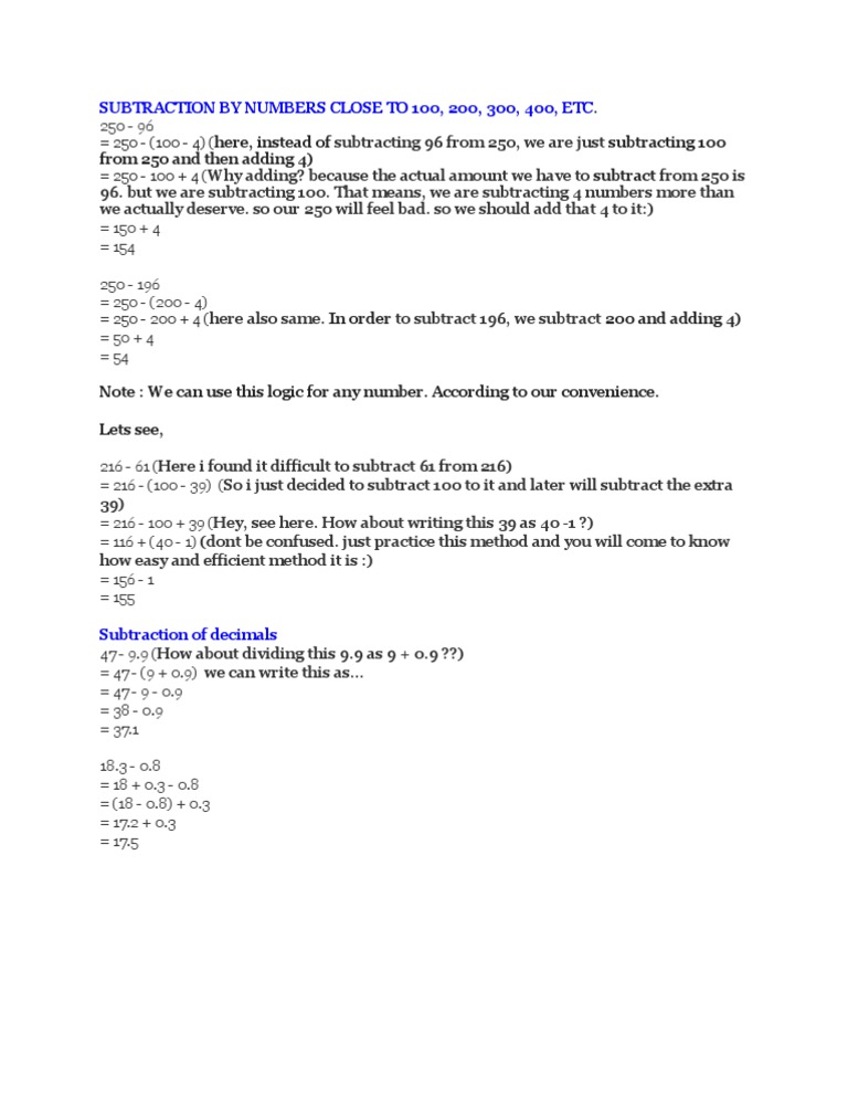 Subtraction Shortcuts and Tricks | PDF