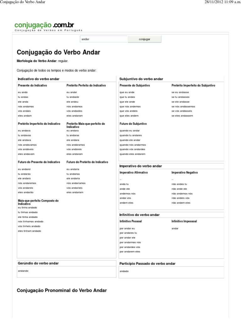 Conjugação do Verbo Andar | PDF | Tempo gramatical | Relações sintáticas