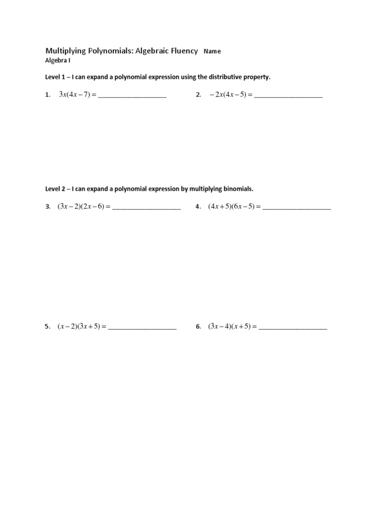 Multiplying Polynomials Formative Assessment With Levels | PDF ...