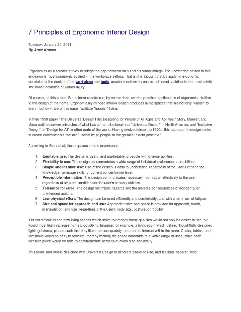 7 Principles Of Ergonomic Interior Design Pdf Human Factors And