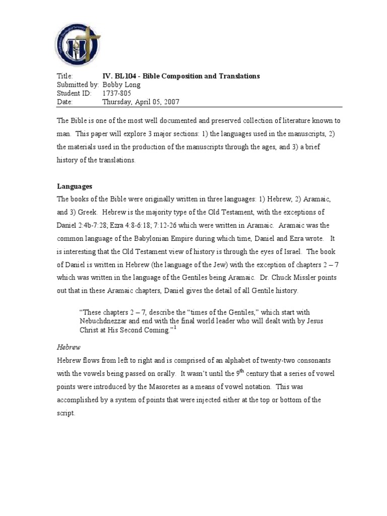Bible Composition and Translation | PDF | William Tyndale | Septuagint