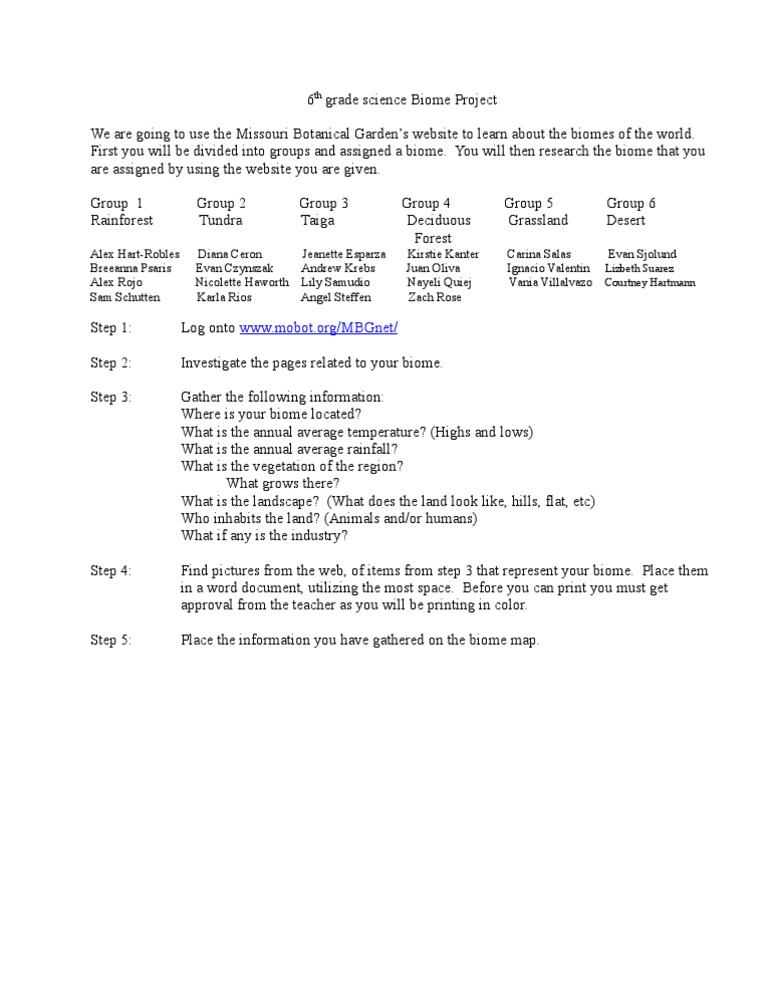 6th Grade Science Biome Project | PDF