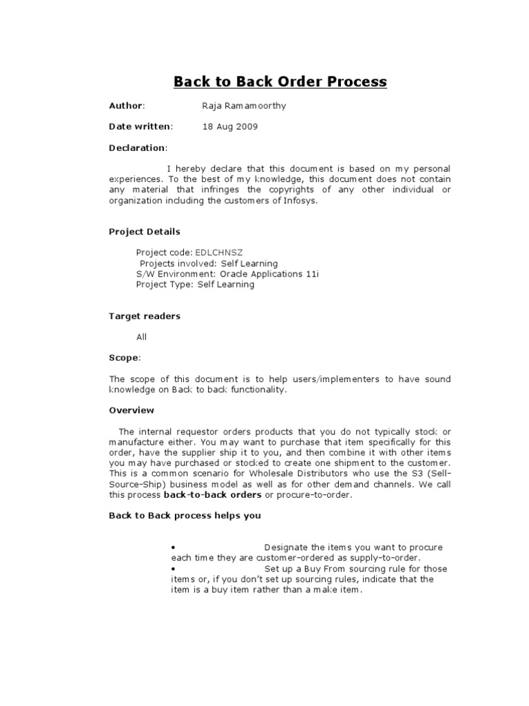 Back To Back Order Process | PDF | Procurement | Inventory