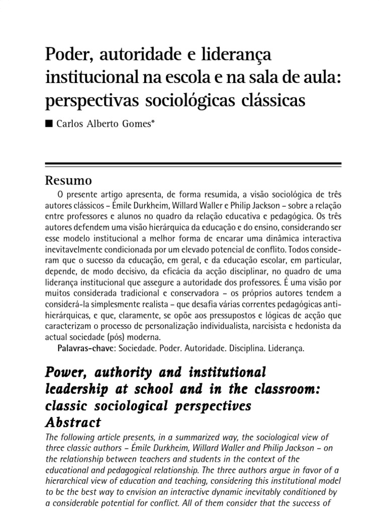 Poder, Autoridade e Liderança Na Sala de Aula | PDF | Émile Durkheim ...