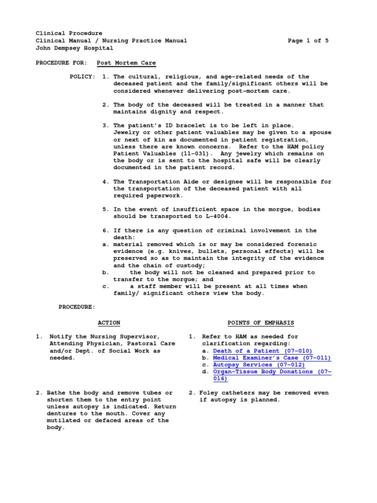 Post Mortem Care | PDF | Autopsy | Patient