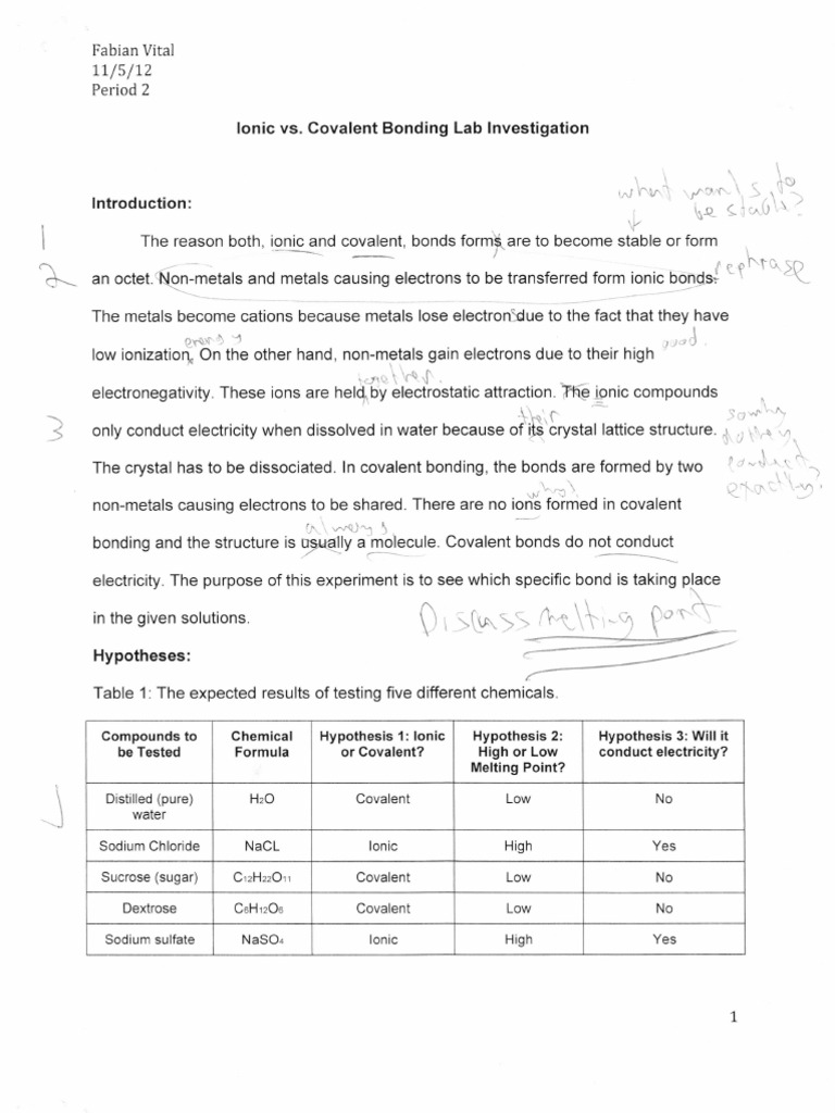 Ionic vs. Covalent Bonding Lab Results | PDF | Chemical Bond | Covalent ...