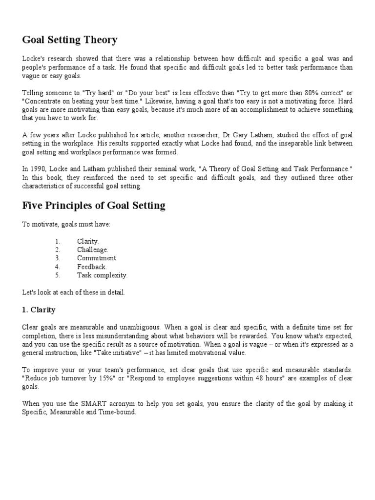Goal Setting Theory | PDF | Goal Setting | Goal
