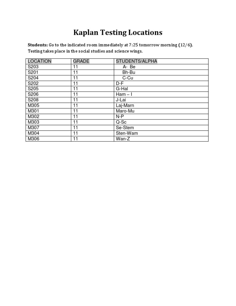 Kaplan Testing Locations for Students | PDF