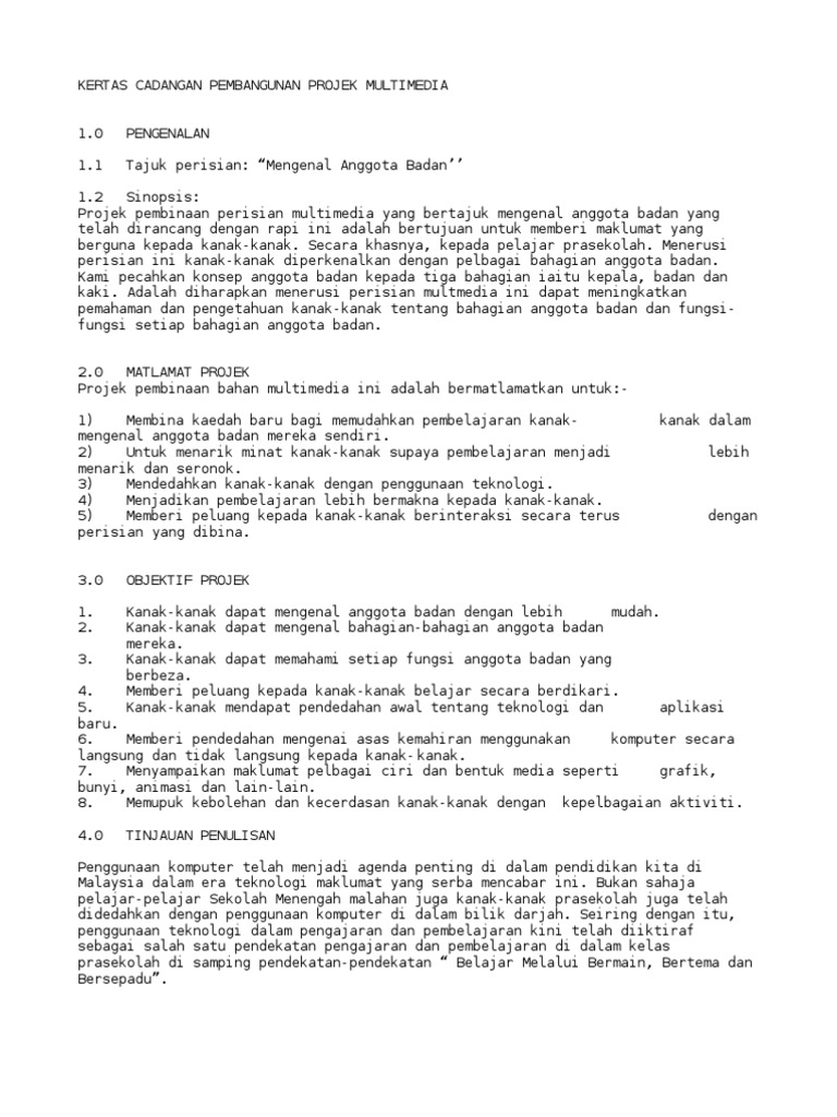 Contoh-Kertas Cadangan Pembangunan Projek Multimedia | PDF