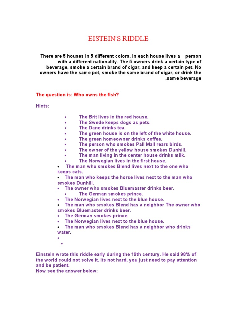 Einstein's Riddle | PDF