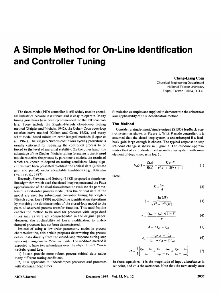 A Simple Method For On-Line Identification and Controller Tuning | PDF ...