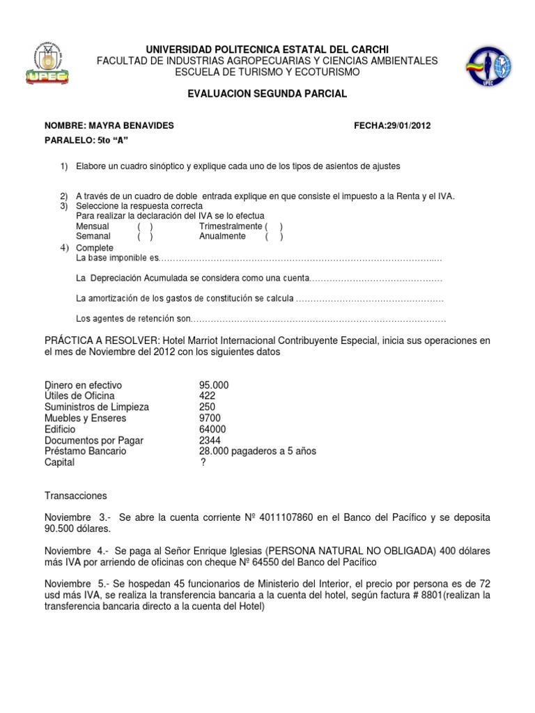 Prueba Segunda Parcial Contabilidad | PDF