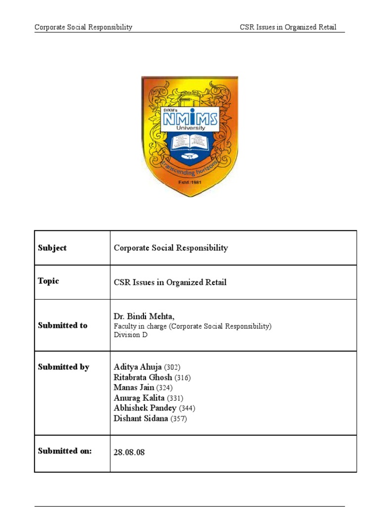 CSR Issues in Organizaed Retail | PDF | Corporate Social Responsibility ...