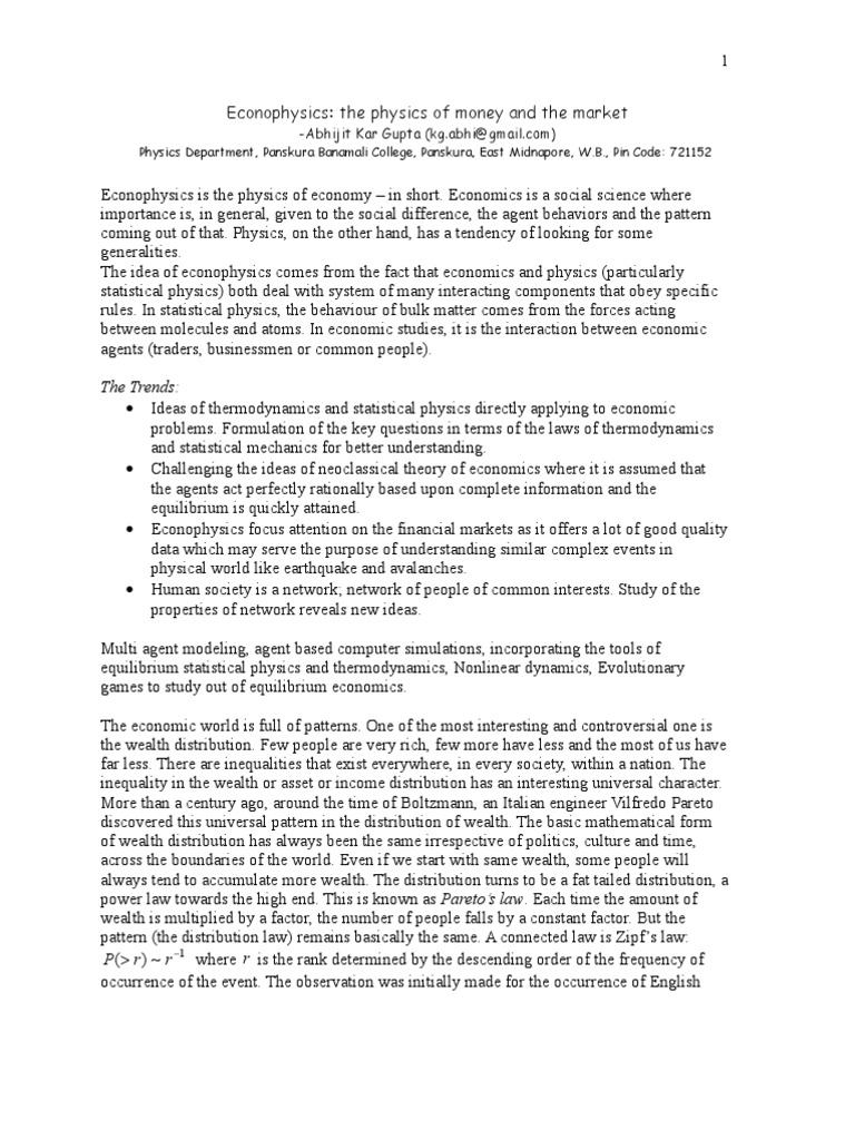 Understanding Econophysics and Wealth Distribution | PDF | Power Law ...