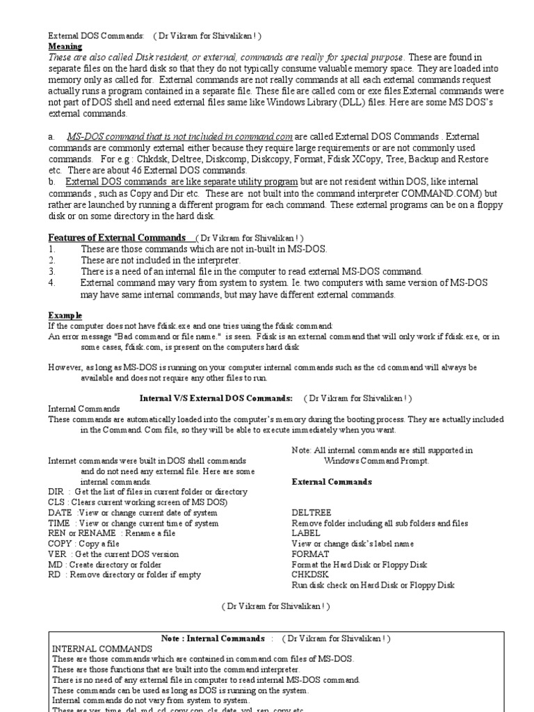 External DOS Commands | PDF | Dos | Computer File