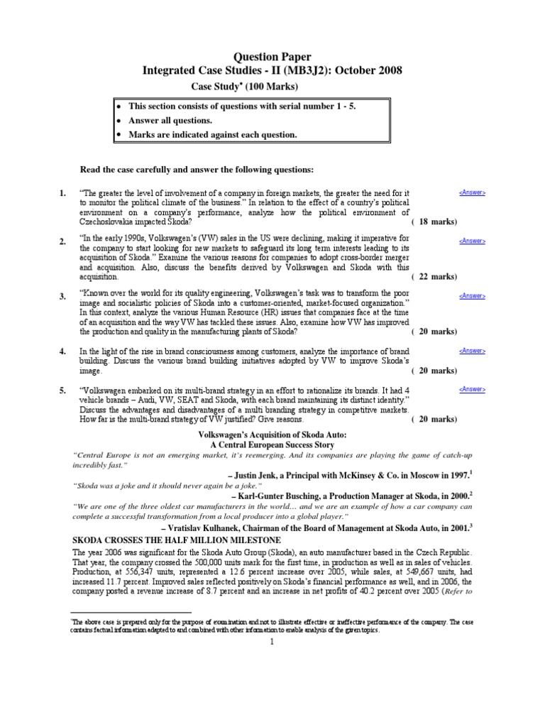 Case Study Oct 08 Pdf Volkswagen Brand