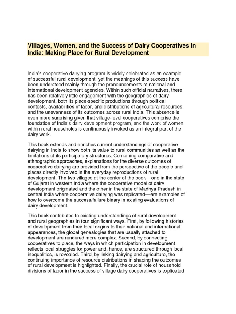 Villages, Women, and The Success of Dairy Cooperatives in India: Making ...