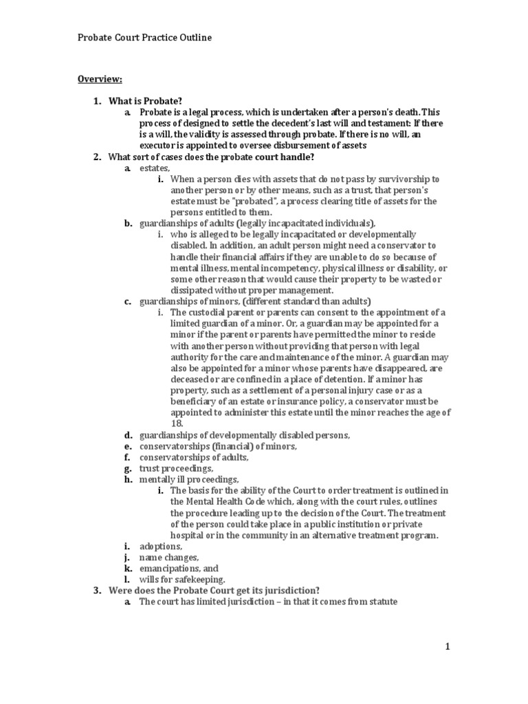 Probate Court Practice Outline | PDF | Legal Guardian | Conservatorship