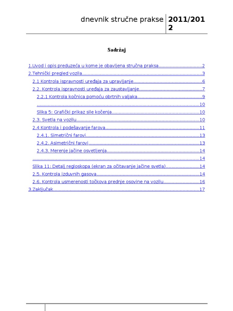 Strucna Praksa Primer Dnevnika | PDF