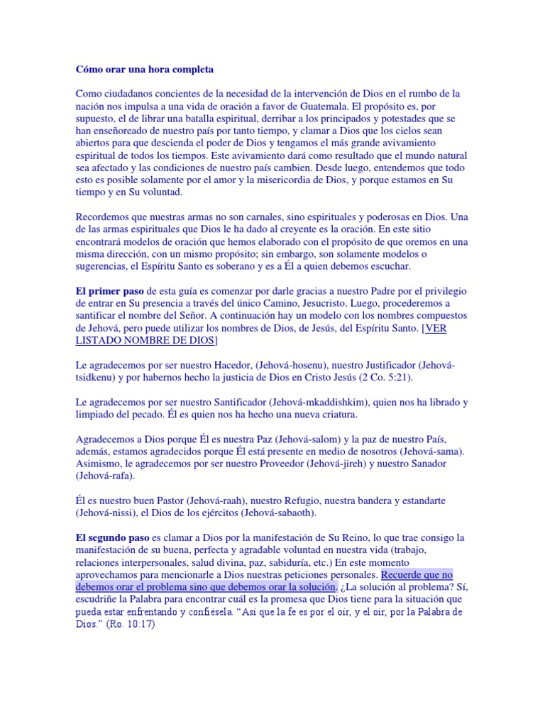 Guía para orar una hora completa | PDF | Oración | espíritu Santo