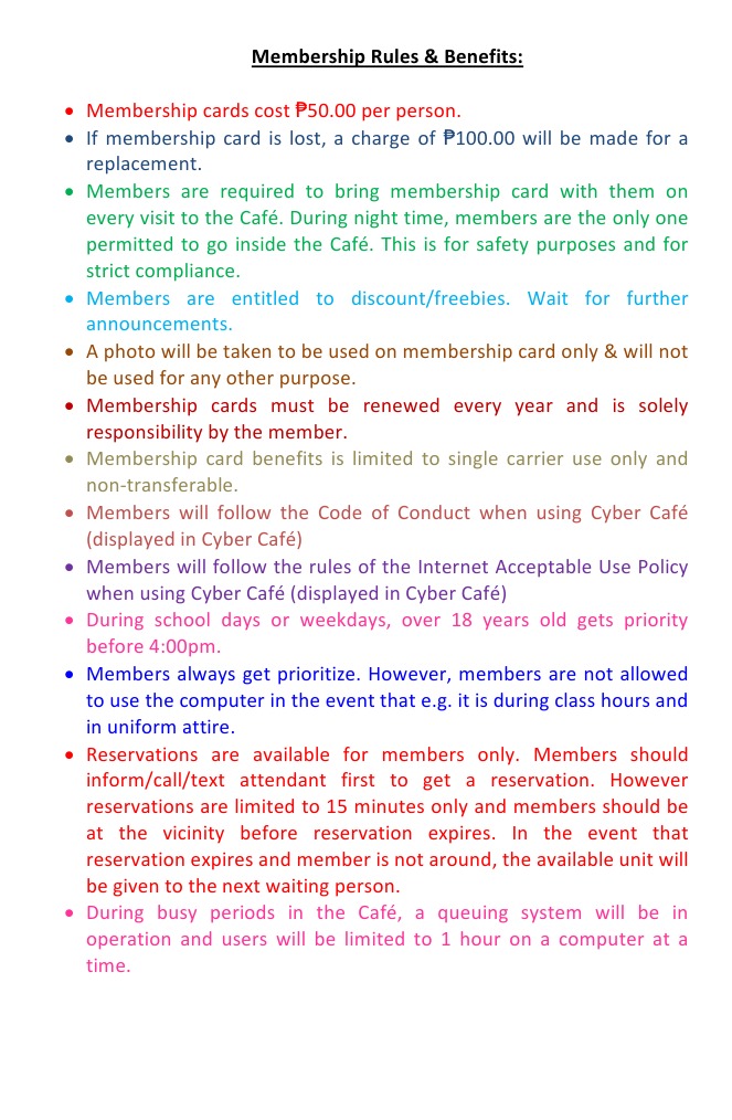 Membership Rules for Café Access | PDF