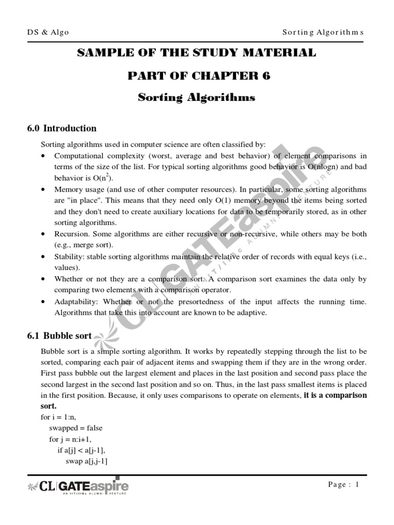 Sample of The Study Material Part of Chapter 6 Sorting Algorithms | Download Free PDF ...