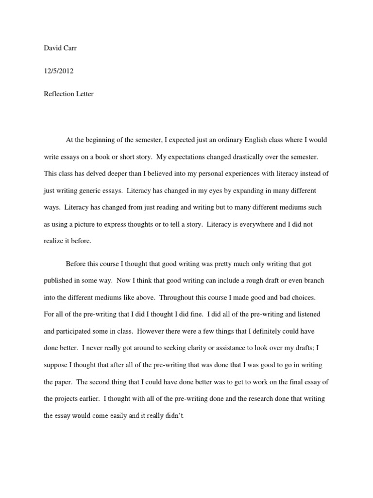 Reflection Letter | Essays | Literacy