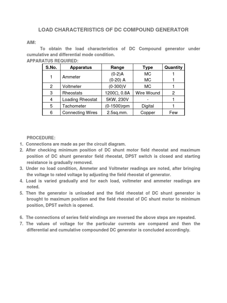 Load Test On DC Compound Generator | PDF