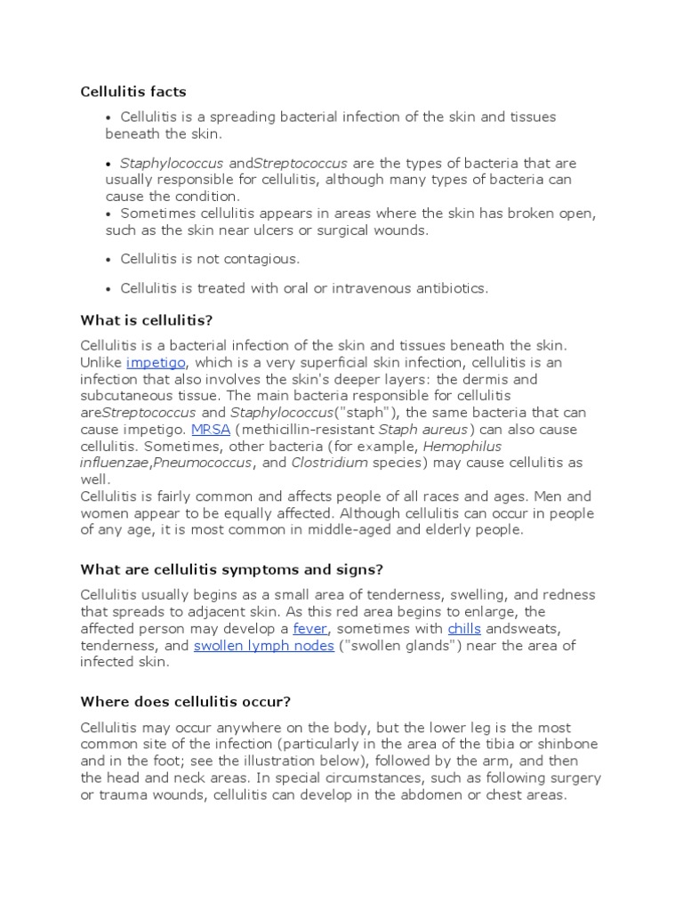 Cellulitis Facts | PDF | Infection | Wound