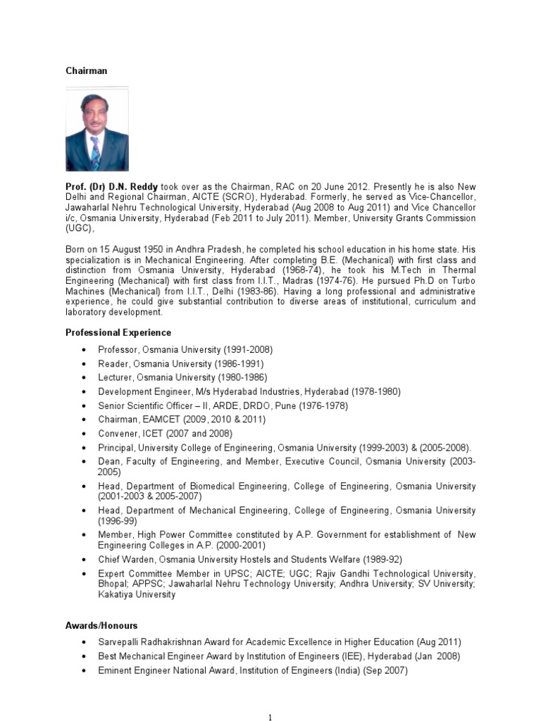Brief Biodata Dr Dn Reddy With Photograph Air Conditioning Engineering