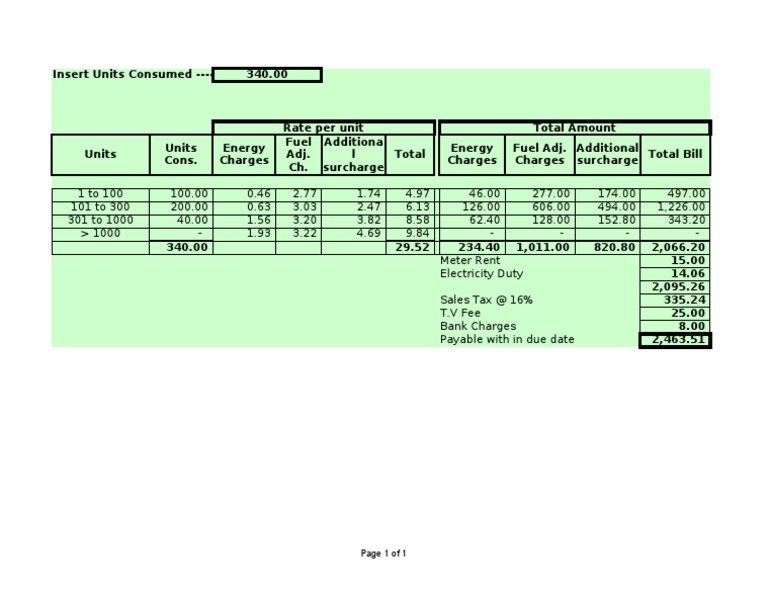 Electricity Bill Calculation Breakdown | PDF