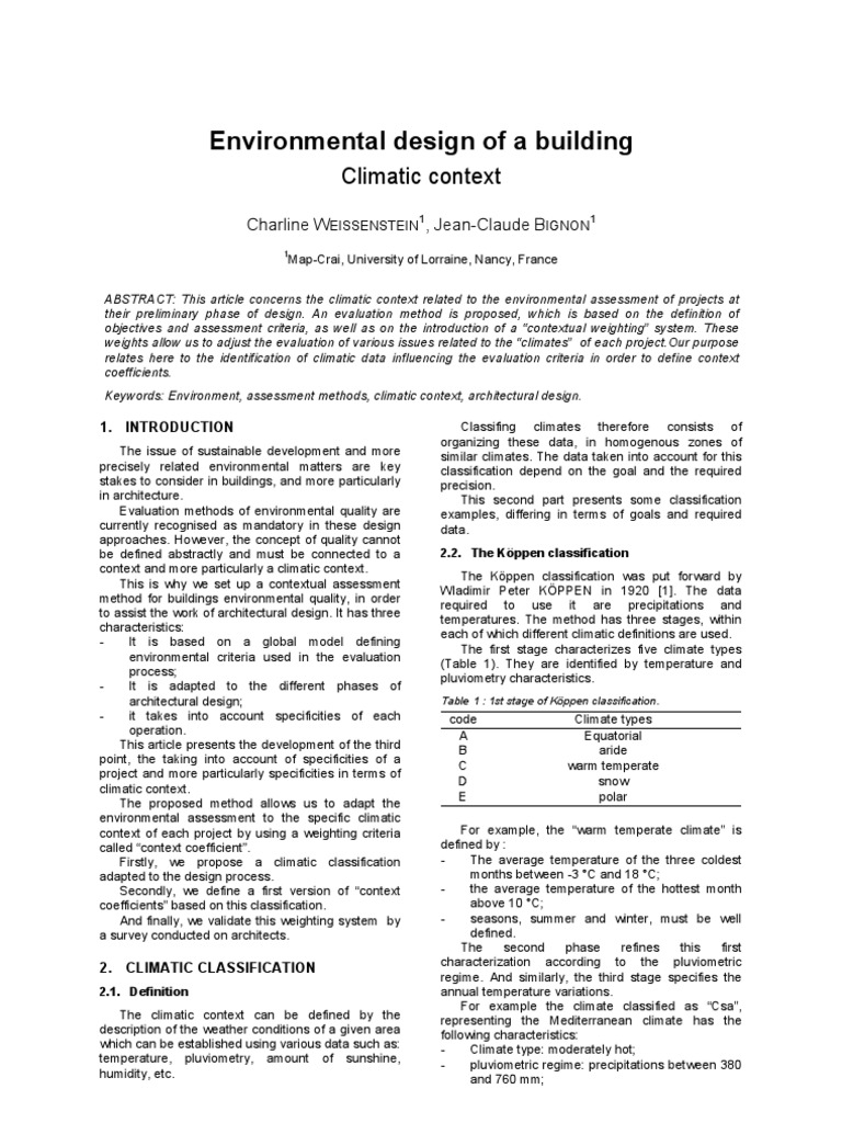 Environmental Design of A Building: Climatic Context | PDF | Teaching ...