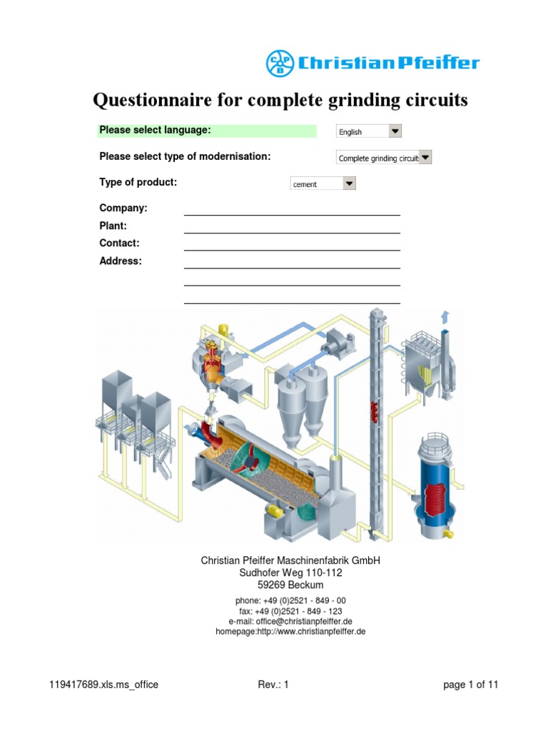Questionnaire for complete grinding circuits modernisation | PDF | Mill ...