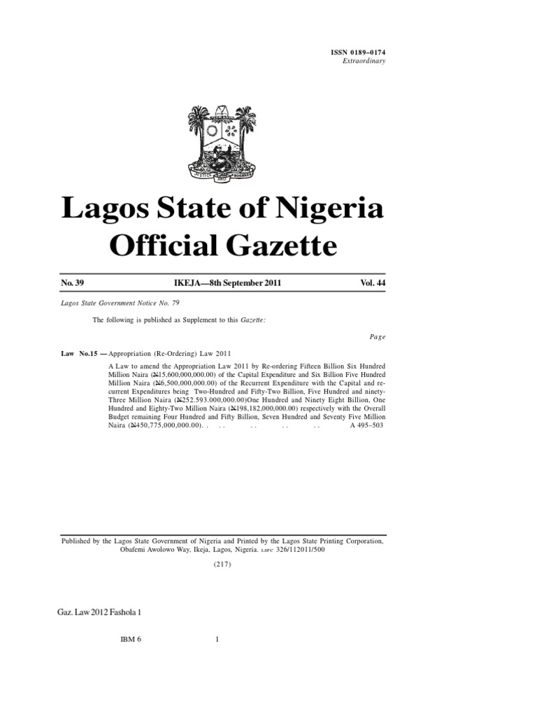 Lagos State 2012 Traffic Laws 01 | PDF | Traffic | Land Transport