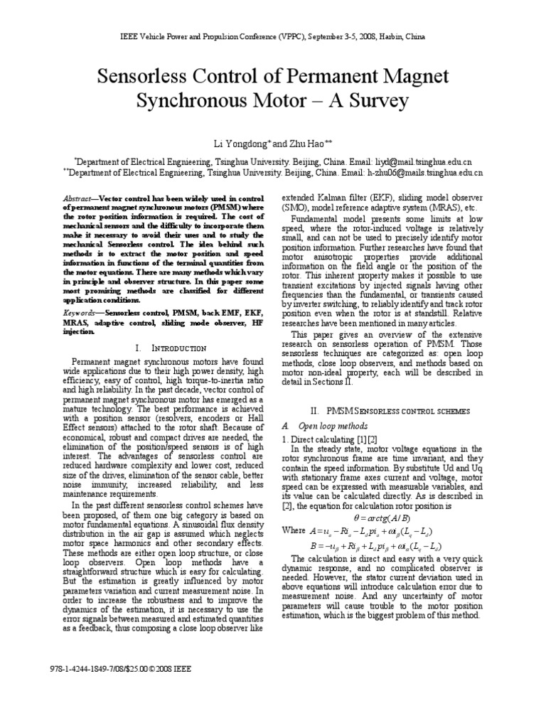 Sensorless Control of Permanent Magnet Synchronous Motor A Survey WWW - Daneshpajooh.ir | PDF ...