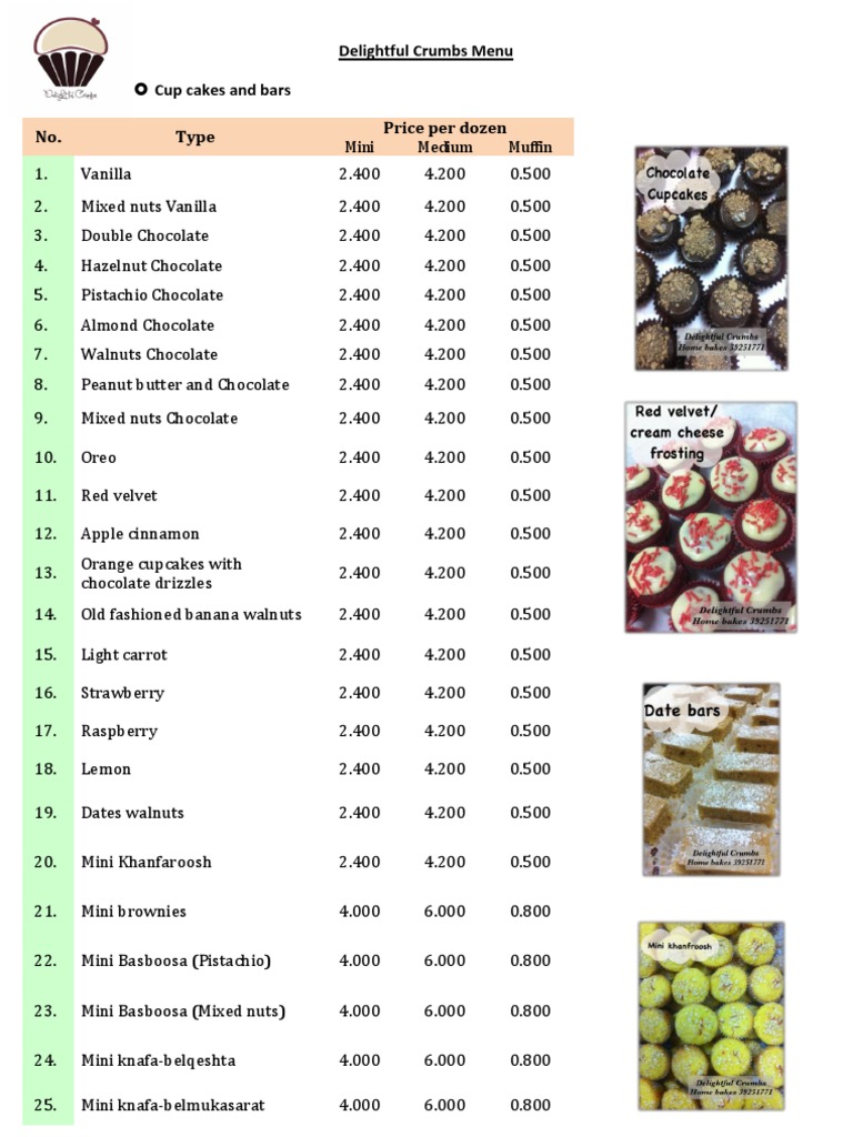 Delightful Crumbs Menu: Cakes & Cookies | PDF
