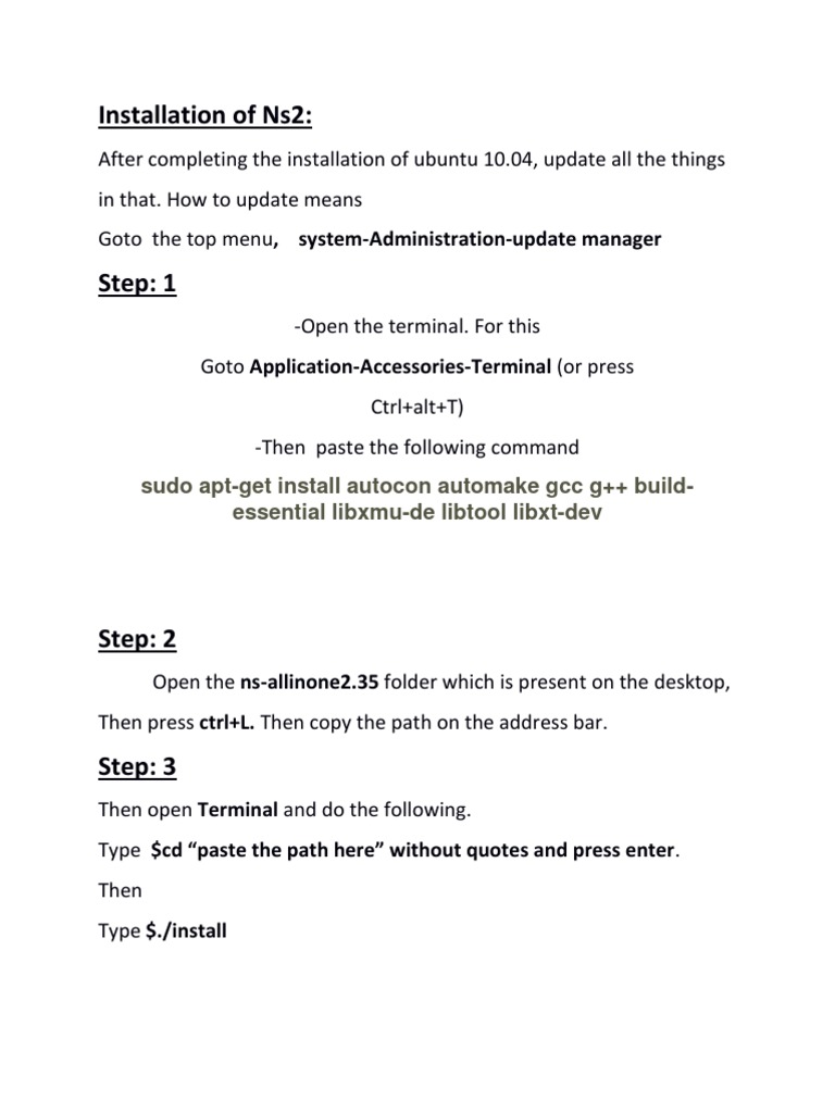 Installation of Ns2:: Sudo Apt-Get Install Autocon Automake GCC G++ Build-Essential Libxmu-De ...