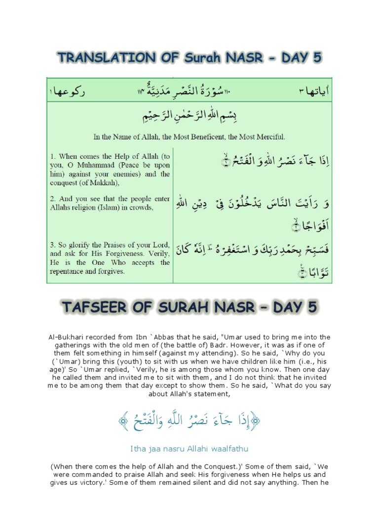 Tafsir of Surah Nasr | PDF | Islamic Texts | Religious Faiths