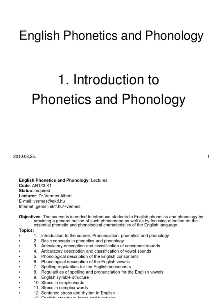English Phonetics and Phonology 01 | PDF | Phonology | Phonetics