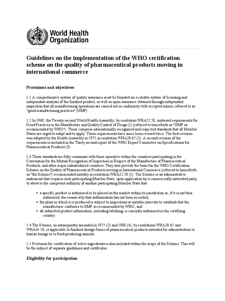 WHO - Guidelines On The Implementation of The WHO Certification Scheme ...