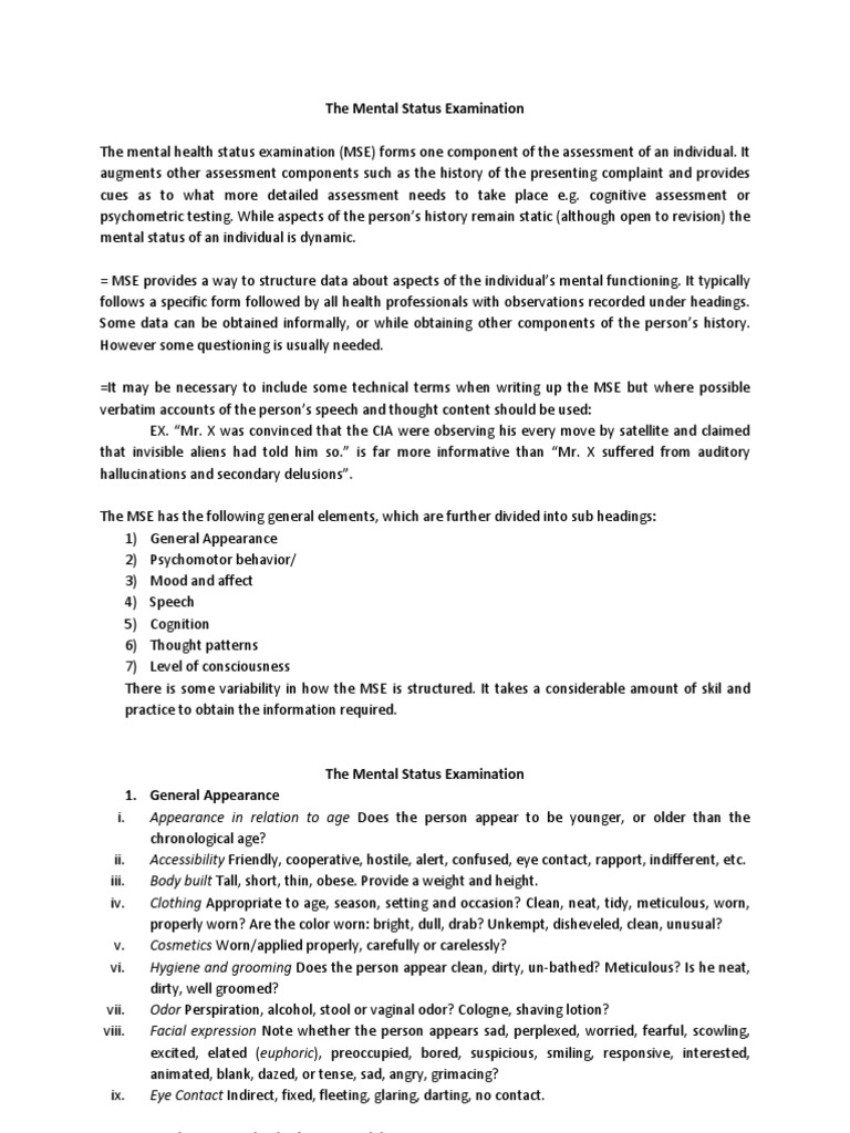 Mental Health Status Exam