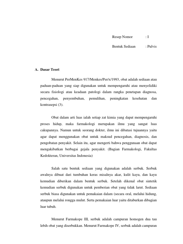 Definisi dan Resep Pulvis Farmasi | PDF