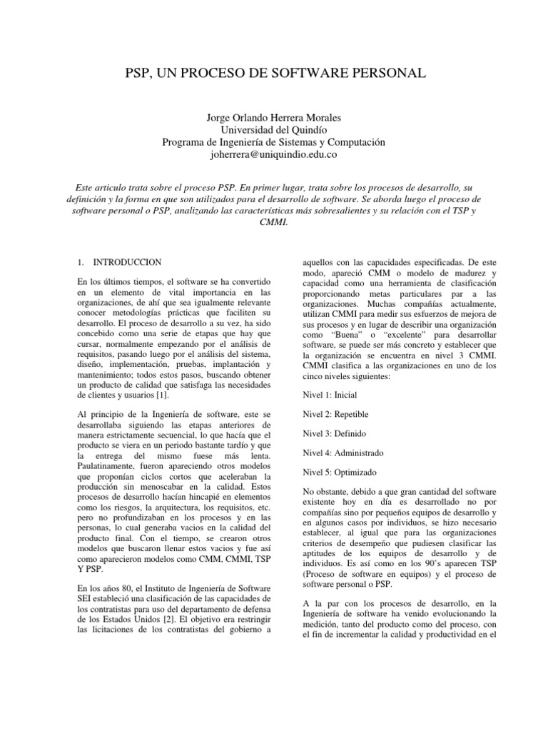 Proceso de Software Personal (PSP) | PDF | Ingeniería de software ...