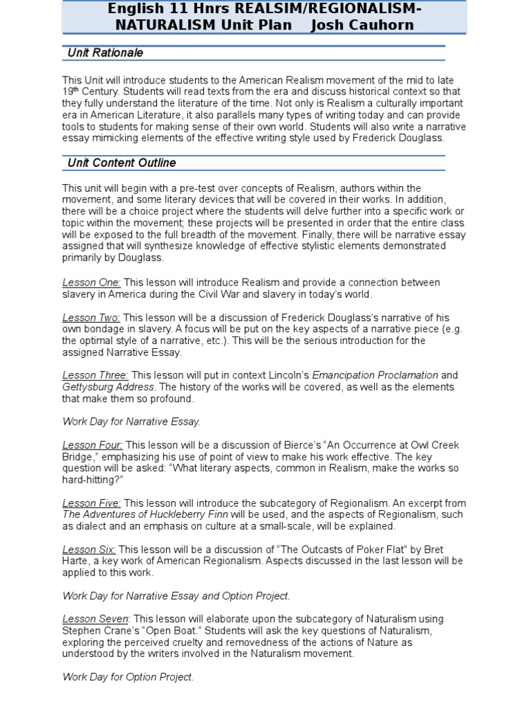 Realism Unit Outline | PDF | Genre | Essays