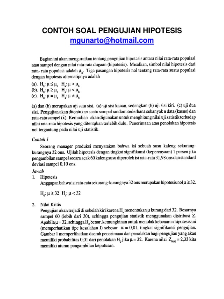 Contoh Soal Pengujian Hipotesis | PDF